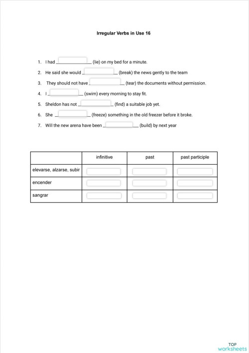 Irregular verbs: fichas interactivas y ejercicios online | TopWorksheets