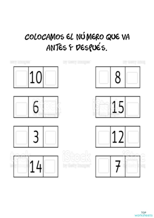 NÚMEROS ANTES Y DESPUÉS . Ficha interactiva | TopWorksheets