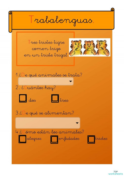 Comprensión lectora. Los tigres.. Ficha interactiva | TopWorksheets