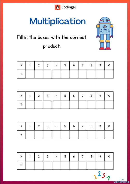 M_G01M11L39_WE01_Multiplication_Tables_1_to_5_5. Interactive worksheet | TopWorksheets