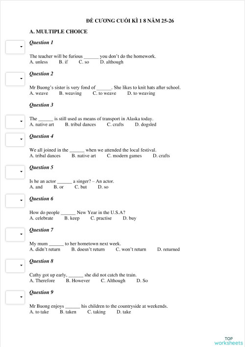 Đề cương CK1 lớp 8 Ái Quốc 25-26. Bài tập tương tác | TopWorksheets