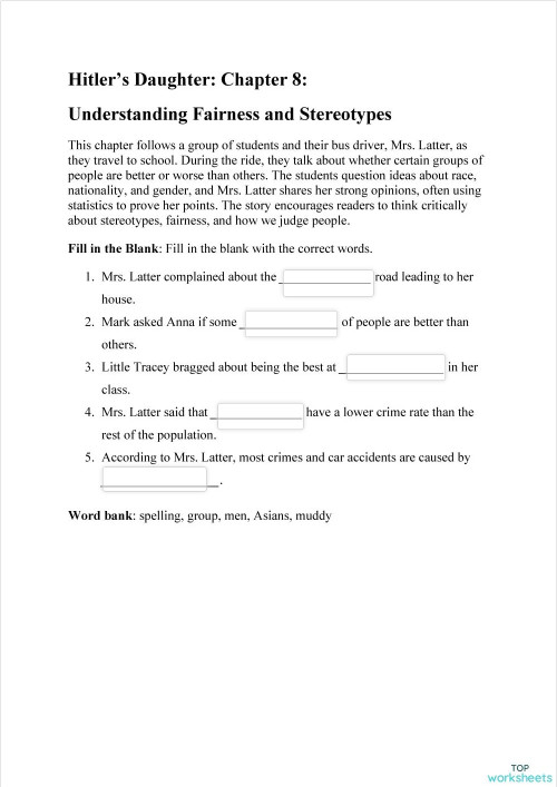 Hitler's Daughter Chapter 8 Quiz. Interactive worksheet | TopWorksheets