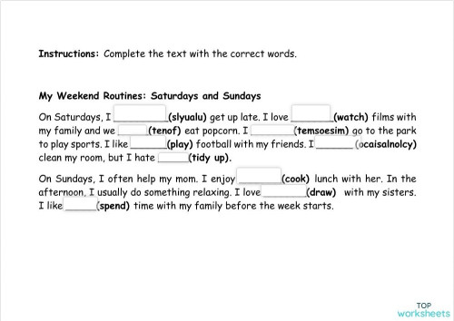 Complete the text. Interactive worksheet | TopWorksheets