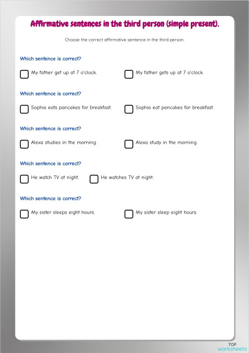 Affirmative sentences in the third person (simple present ...