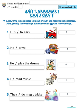 4th G. Unit 1. Grammar 1. Evaluated activity. Interactive worksheet ...