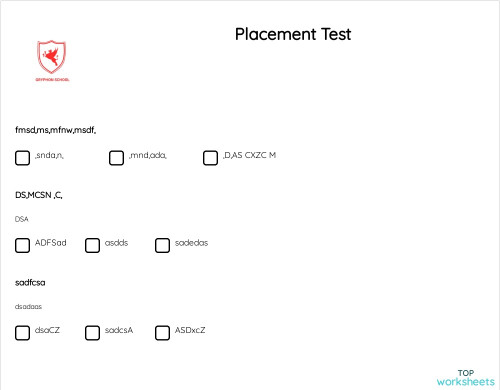 Placement Test for Teens/Adults. Interactive worksheet | TopWorksheets