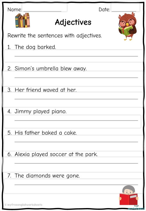 Rewrite sentences with Adjectives. Interactive worksheet | TopWorksheets