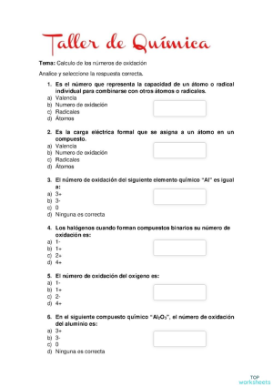 TALLER DE QUIMICA_SEM_1_P_7. Ficha interactiva | TopWorksheets