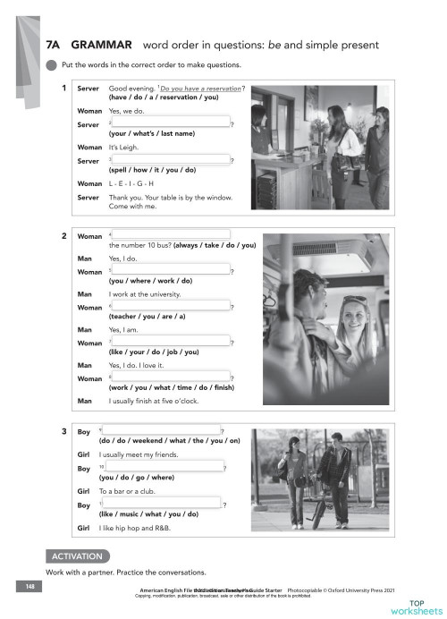 Grammar: word order in questions: be and simple present. Interactive ...