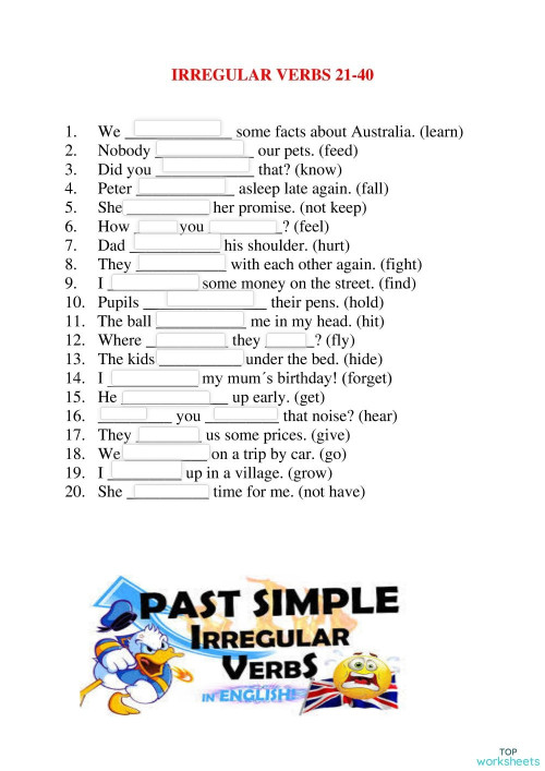 Irregular Verbs Interactive Activity For Grade 3