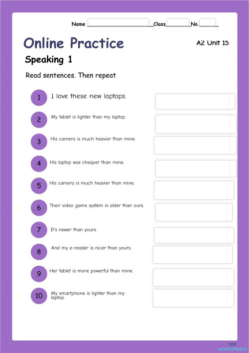 4.A2 Unit 15 Speaking Practice I. Interactive worksheet | TopWorksheets