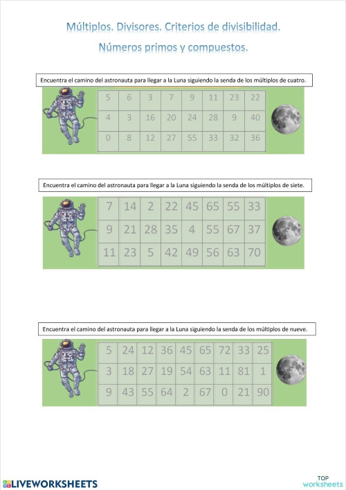 divisores, múltiplo y primos. Ficha interactiva | TopWorksheets
