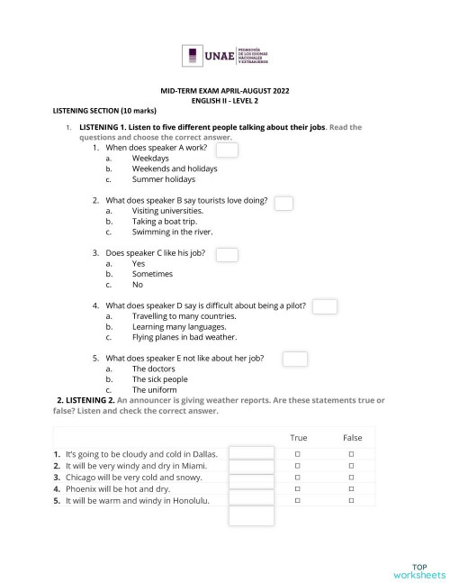 LISTENING SECTION. Interactive worksheet | TopWorksheets