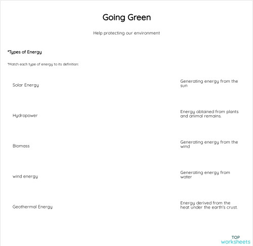 Going Green. Interactive worksheet | TopWorksheets