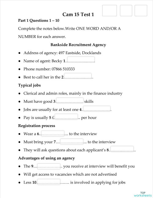Cam 15_Test 1 _Part 1_IELTS Listening practice. Interactive worksheet ...