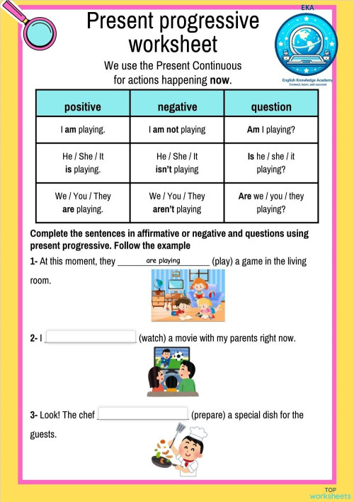 Present progressive worksheet. Interactive worksheet | TopWorksheets