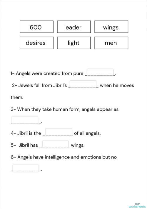 intro to Angels. Interactive worksheet | TopWorksheets