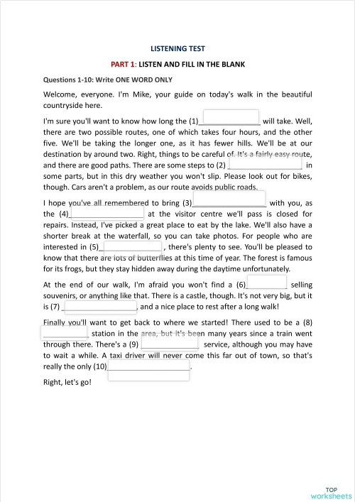 LISTENING TEST. Interactive worksheet | TopWorksheets
