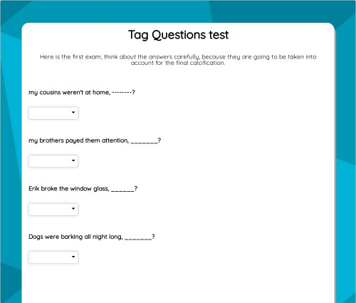 Tag Questions test. Interactive worksheet | TopWorksheets