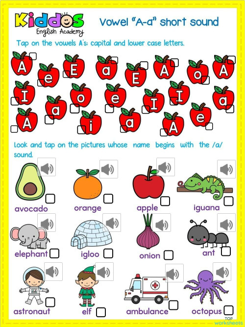 Vowel "A-a" Short Sound. Interactive worksheet | TopWorksheets
