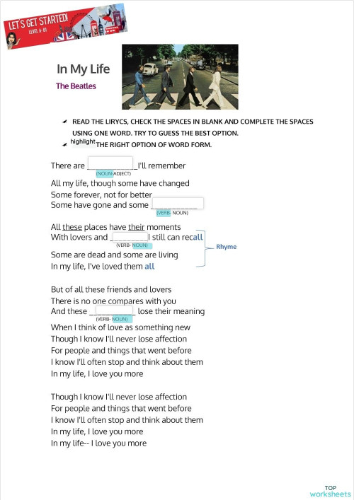 song_thebeatles. Interactive worksheet | TopWorksheets