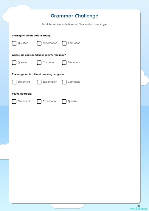 Grammar Challenge. Interactive worksheet | TopWorksheets