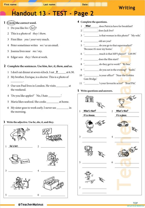 Handout 13 - TEST - Page 2 - Writing. Interactive worksheet | TopWorksheets