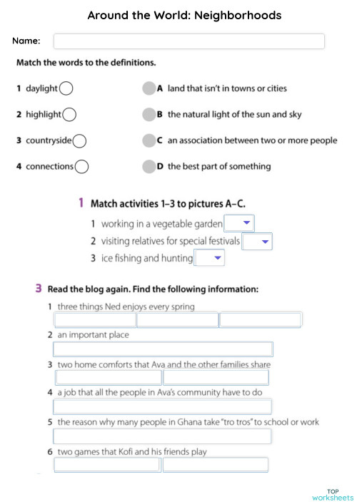 Around the world: Neighborhoods. Interactive worksheet | TopWorksheets