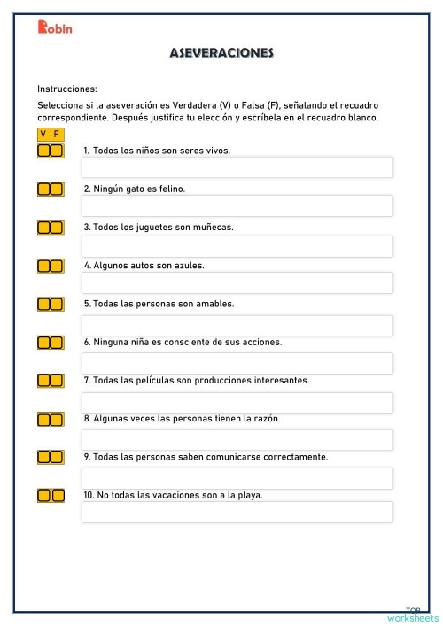 ASEVERACIONES. Ficha interactiva | TopWorksheets