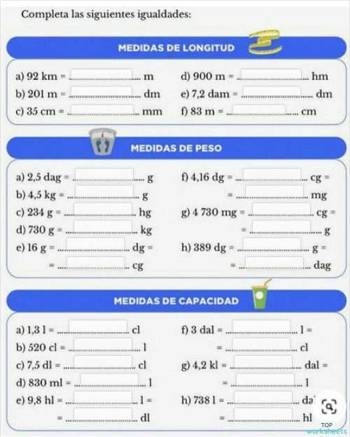 TRANSFORMACIÓN DE CANTIDADES: LONGITUD, MASA Y CAPACIDAD (Copia). Ficha ...