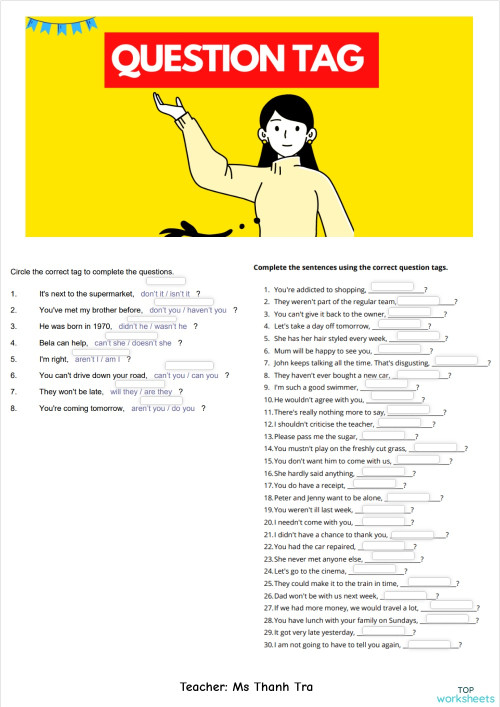 Tag Questions. Interactive worksheet | TopWorksheets