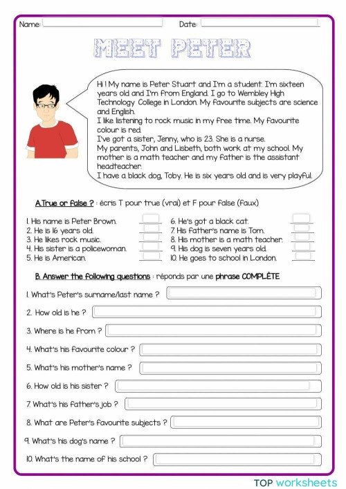 Meet Peter. Interactive worksheet | TopWorksheets