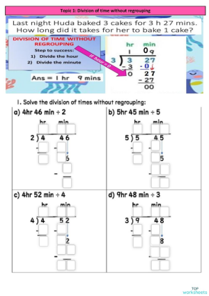 Division of Time (With & without Regrouping). Interactive worksheet ...