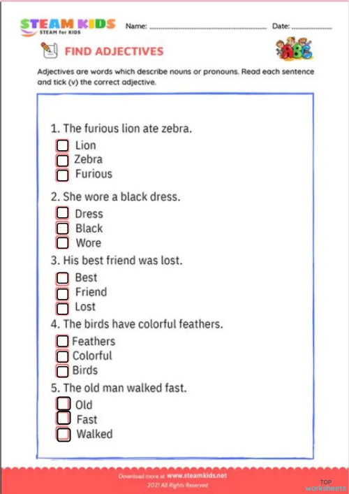 Find adjectives. Interactive worksheet | TopWorksheets
