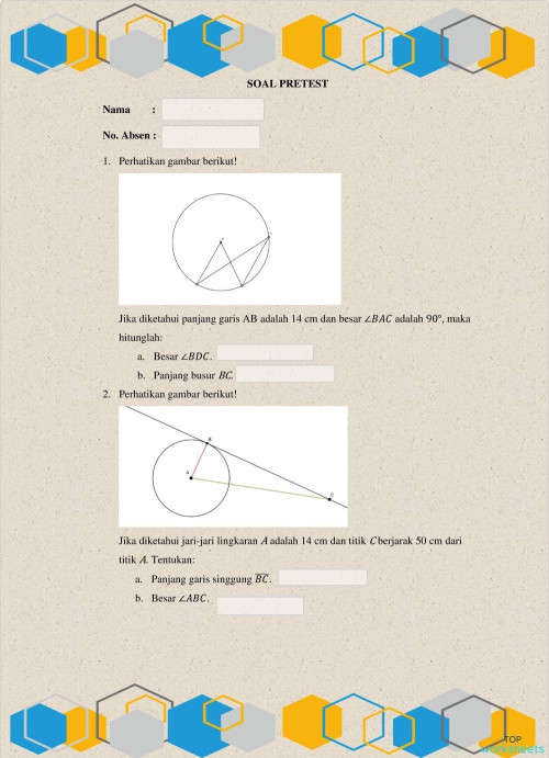 pre-test lingkaran. Lembar kerja interaktif | TopWorksheets