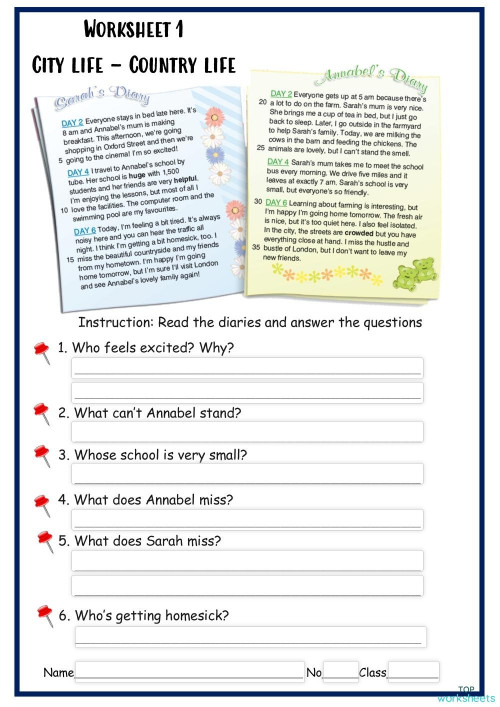 Worksheet 1 City life - Country life. Interactive worksheet | TopWorksheets