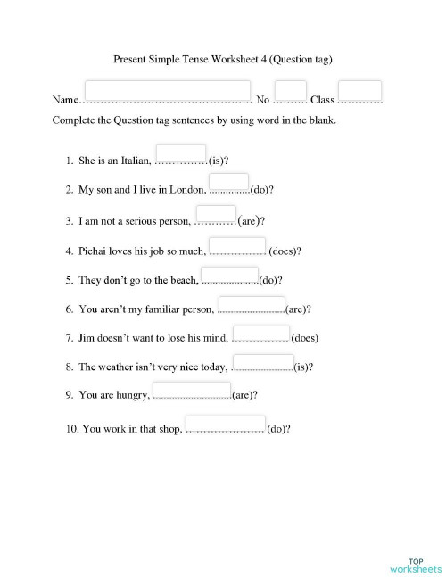 Present Simple Tense Worksheet 4 (Question tag). Interactive worksheet ...
