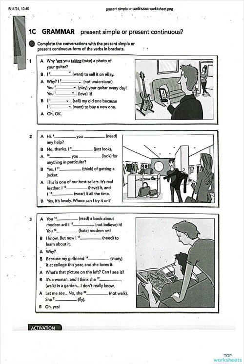 Present Continuous Vs Simple Present Interactive Worksheet Present