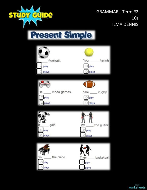 STUDY GUIDE GRAMMAR - Term 2 - 10s. Interactive worksheet | TopWorksheets