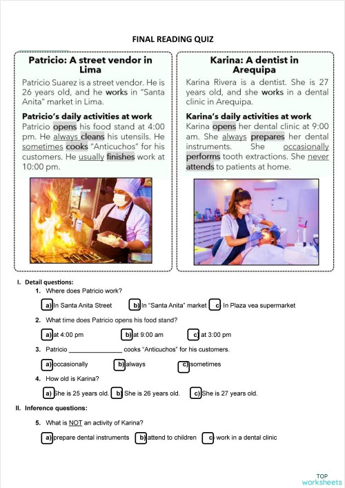 FINAL READING QUIZ- LEVEL VI. Interactive worksheet | TopWorksheets