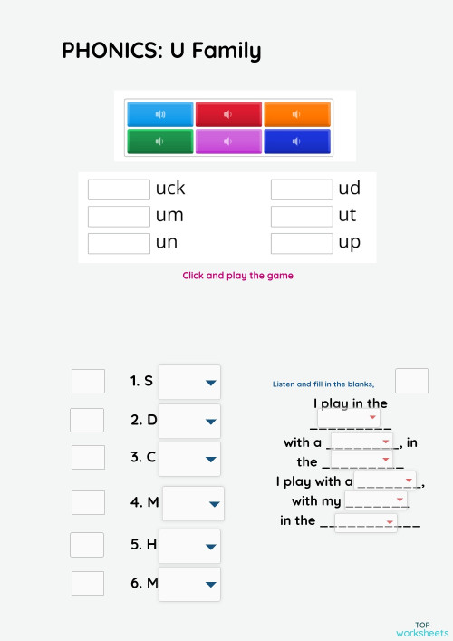 Phonics- U Family. Interactive worksheet | TopWorksheets