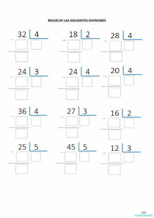 Divisiones exactas. Ficha interactiva | TopWorksheets