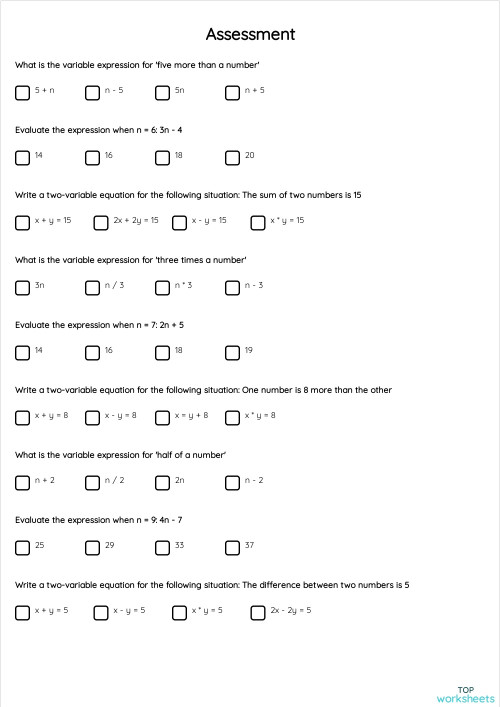Algebra: interactive worksheets and online exercises | TopWorksheets