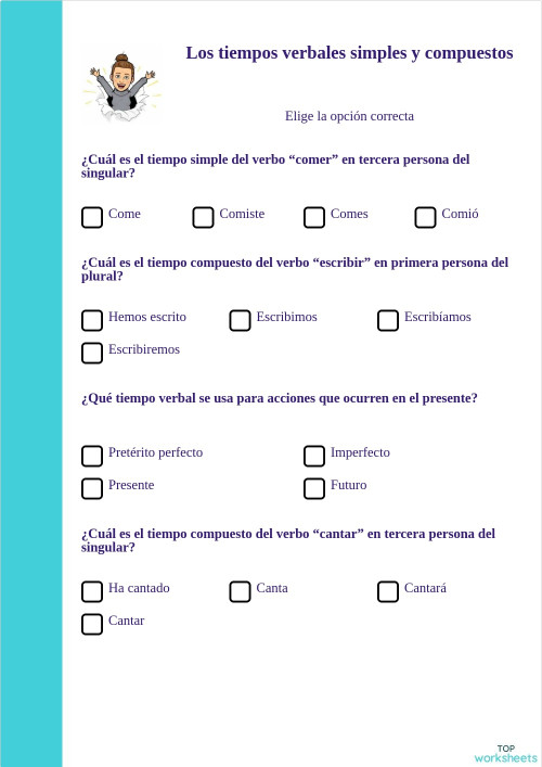 Los tiempos verbales simples y compuestos. Ficha interactiva ...