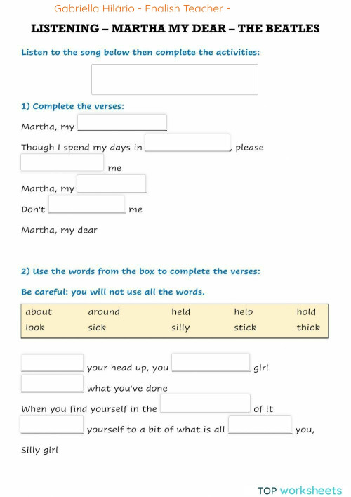 Listening - Martha my love - The Beatles. Interactive worksheet ...