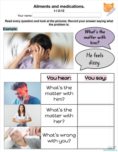Health ailments recording. Interactive worksheet | TopWorksheets