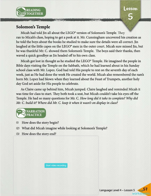 Lesson 5: Reading Together Pg 57. Interactive worksheet | TopWorksheets