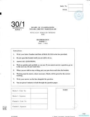 PSR 2020 MATHEMATICS PAPER 1 PART 1. Interactive worksheet | TopWorksheets