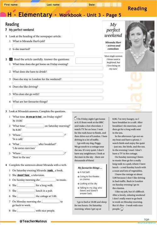 Reading comprehension A2. Interactive worksheet | TopWorksheets