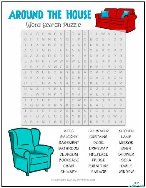 Around the house wordsearch. Interactive worksheet | TopWorksheets